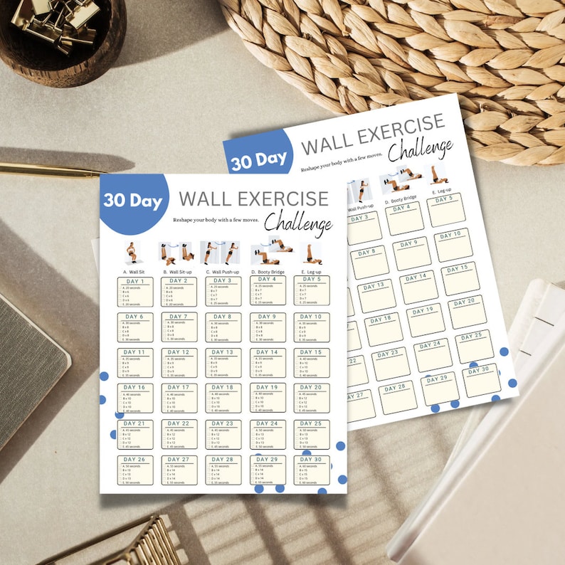 30 Day Wall Exercise Challenge Printable | Wall Fitness | Quick Workout ...