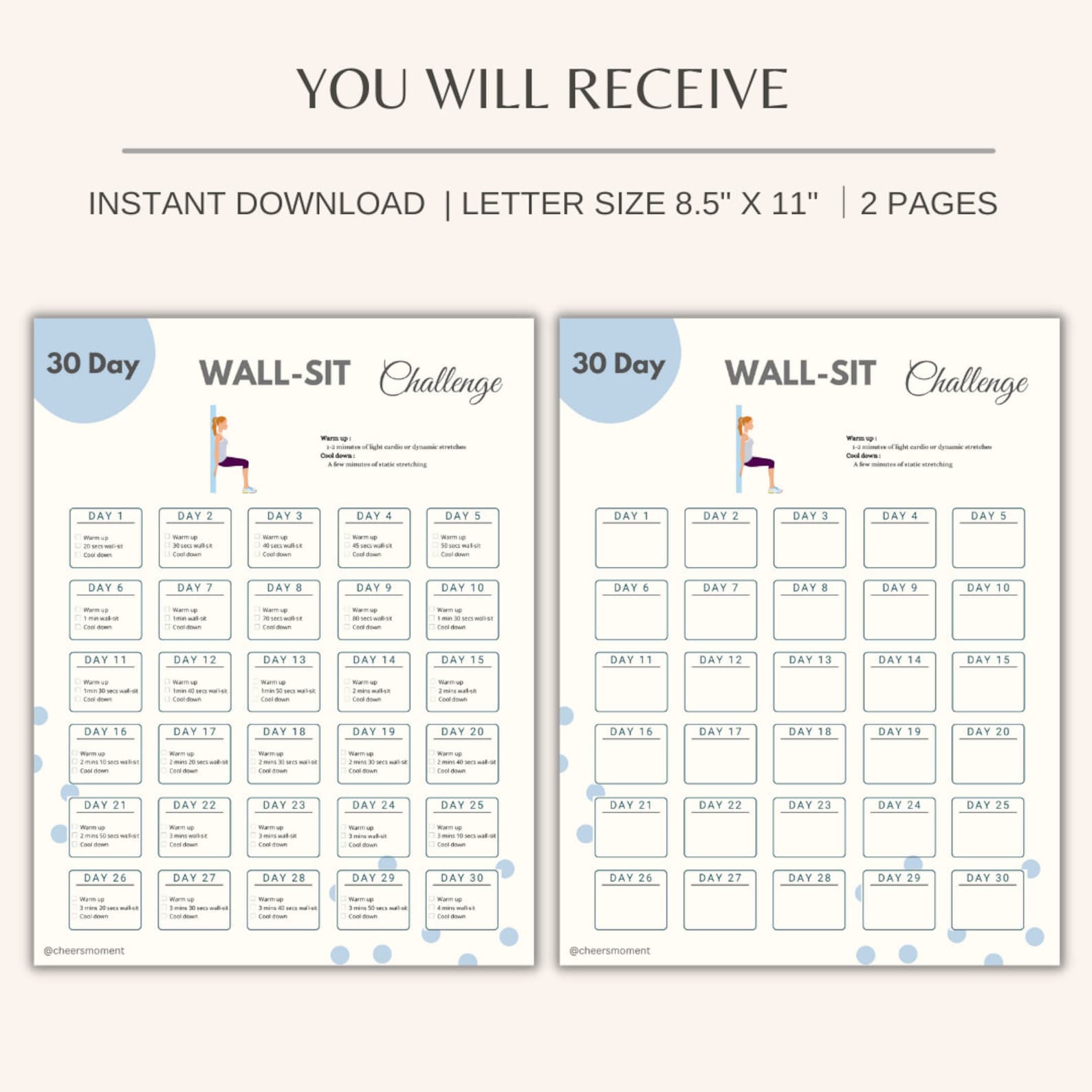 30 Day Wall-sit Challenge Printable | Wall Fitness | Quick Workout ...