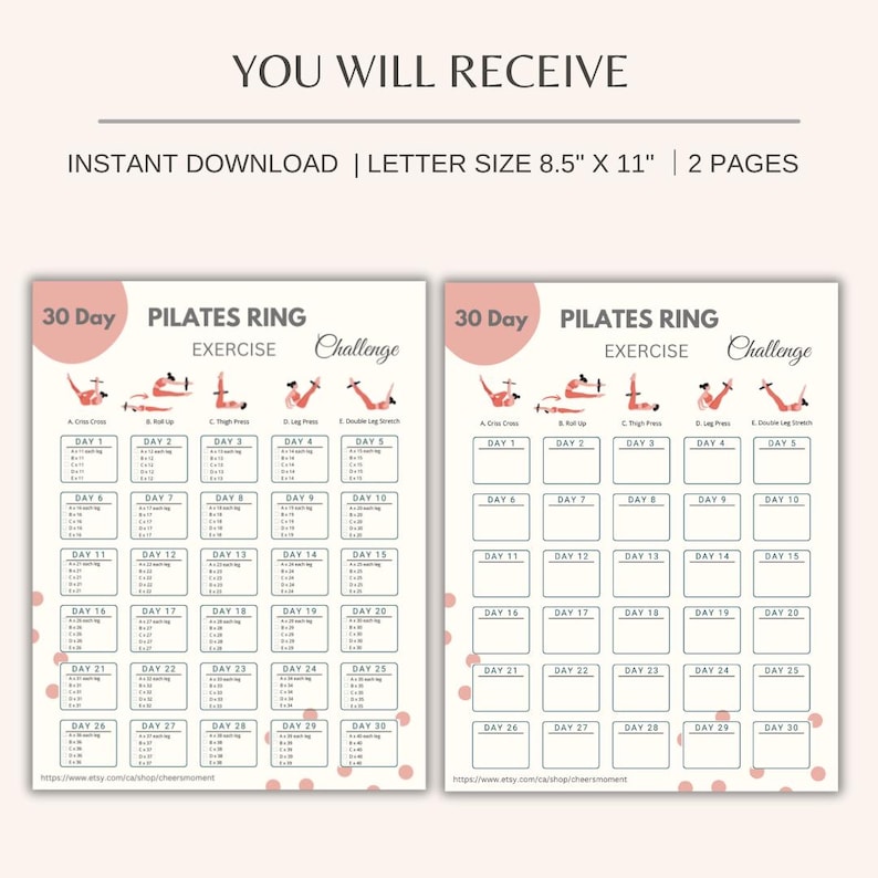 30 Day Pilates Ring Challenge: Home Workout Fitness Tracker (digital ...