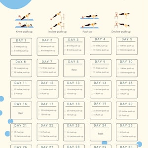 30 Day Push up Challenge | Push up Workout Digital | Workout Challenge ...