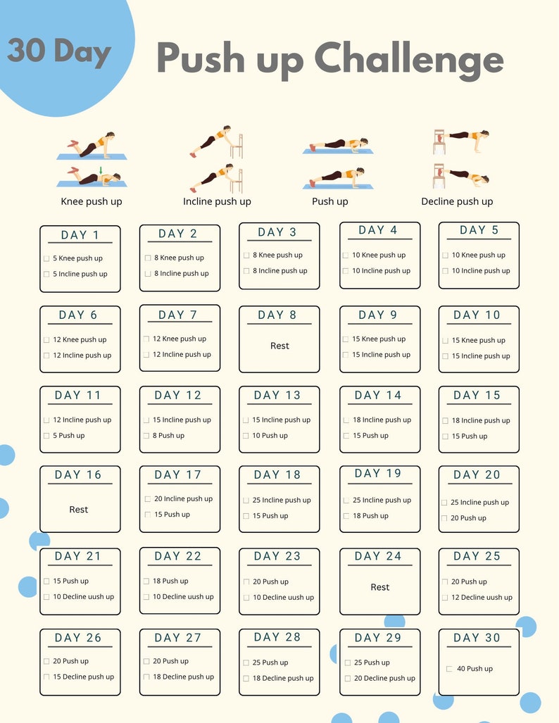30 Day Push up Challenge Push up Workout Digital Workout - Etsy