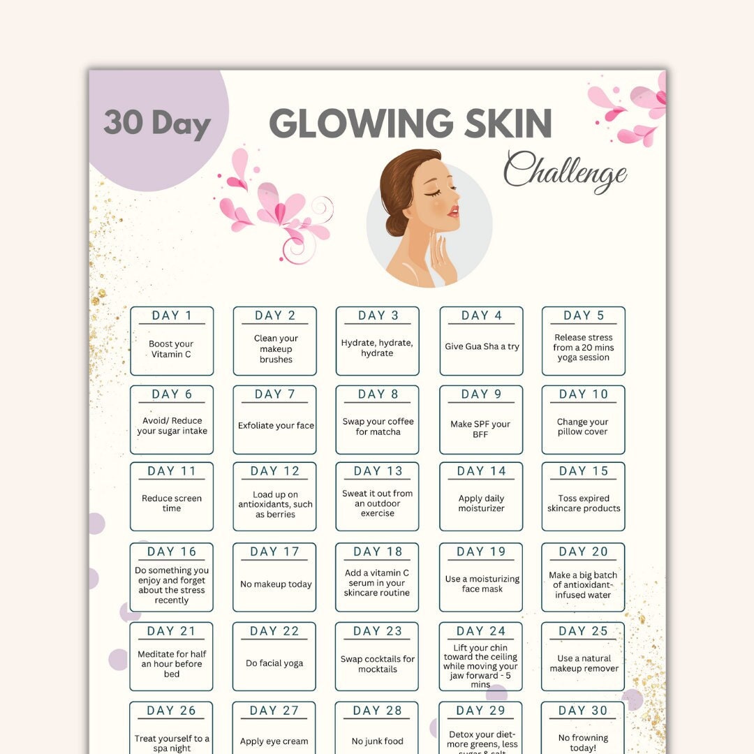 30 Day Glowing Skin Challenge Digital Skin Care Planner Self Love Self