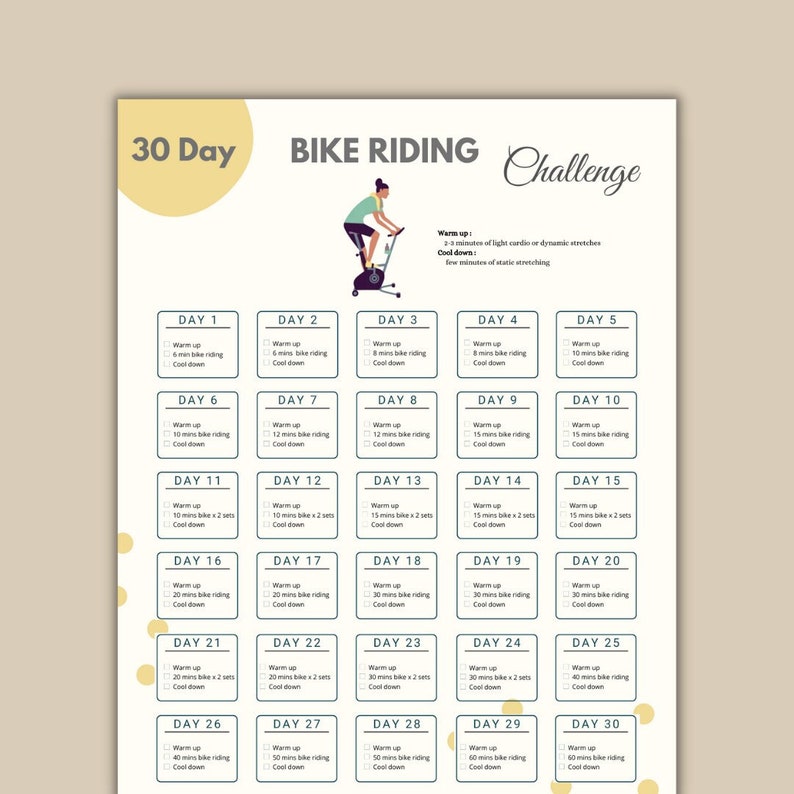 30 Day Bike Riding Challenge Printable | Bodybuilding Tracker | Fitness ...