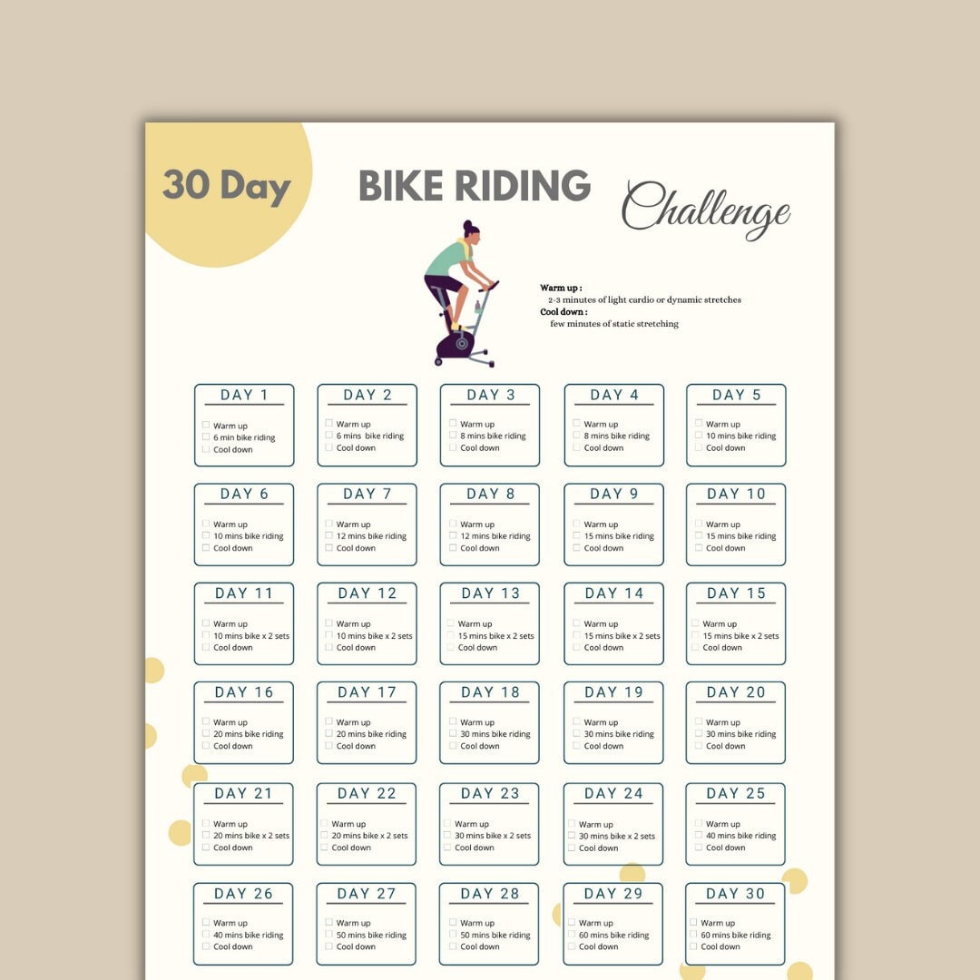 30 Day Bike Riding Challenge Printable | Bodybuilding Tracker | Fitness ...