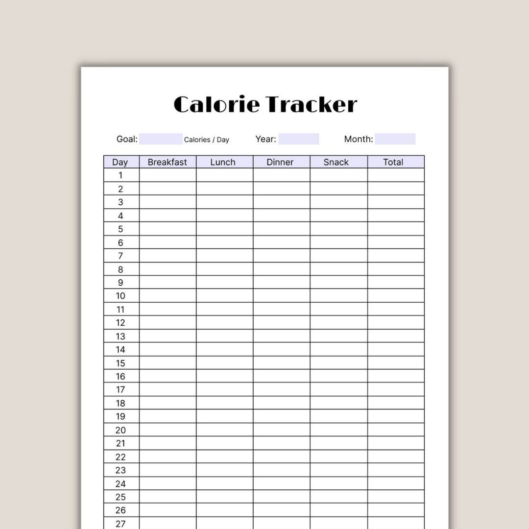 Digital Calorie Tracker | Monthly Diet Tracker | Diet Diary | Food ...