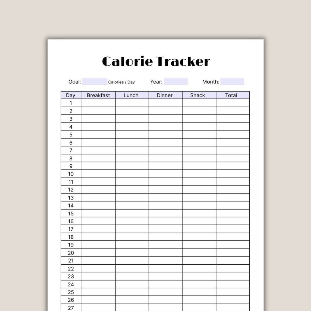 Digital Calorie Tracker | Monthly Diet Tracker | Diet Diary | Food ...