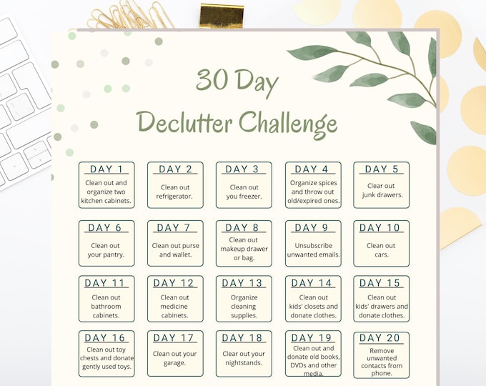 Printable, Declutter Challenge Checklist, PNG, PDF, Instant Download ...