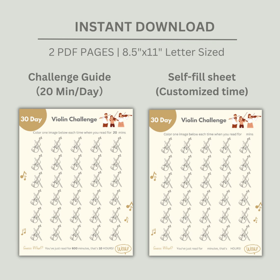 30 Day Violin Challenge Printable | Violin Practice Tracker | Digital ...