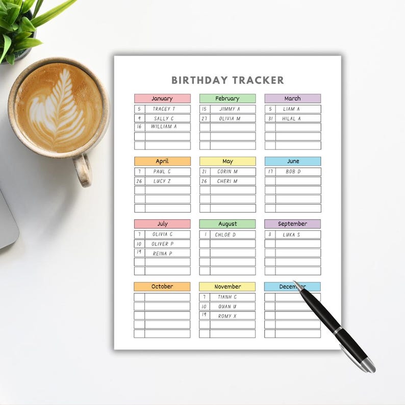 Birthday Tracker Printable: Colorful Organizer (digital Download) - Etsy