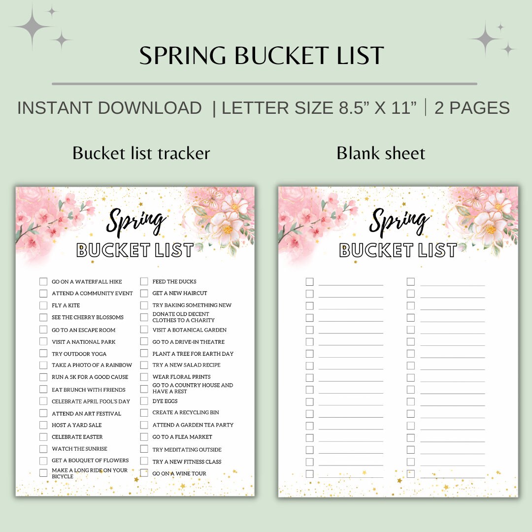 Spring Bucket List Printable | Digital Spring Fun Activities | Spring ...