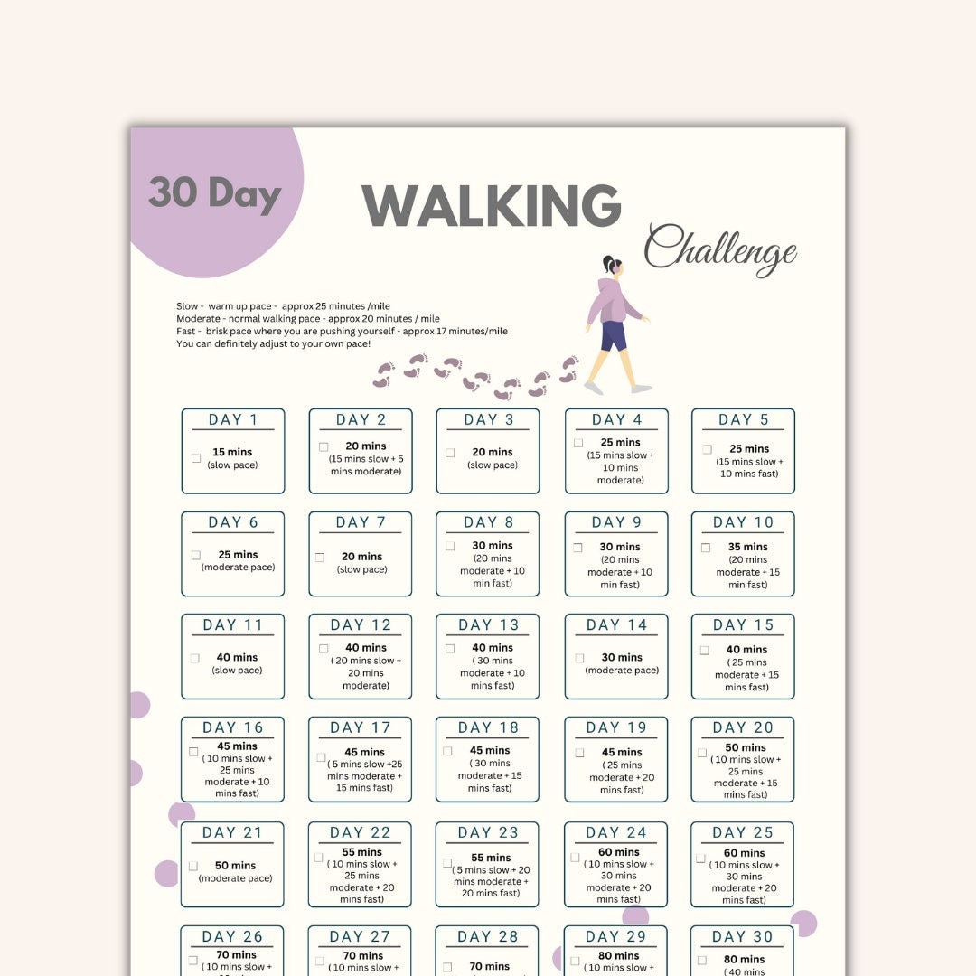 30 Day Walking Challenge Printable Digital Walking Planner Monthly