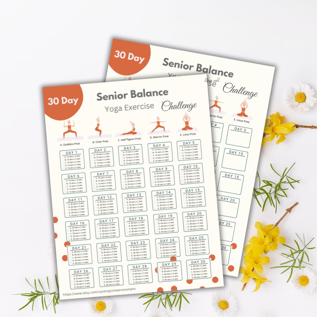 30 Day Senior Balance Challenge Printable | Senior Yoga | Balance ...