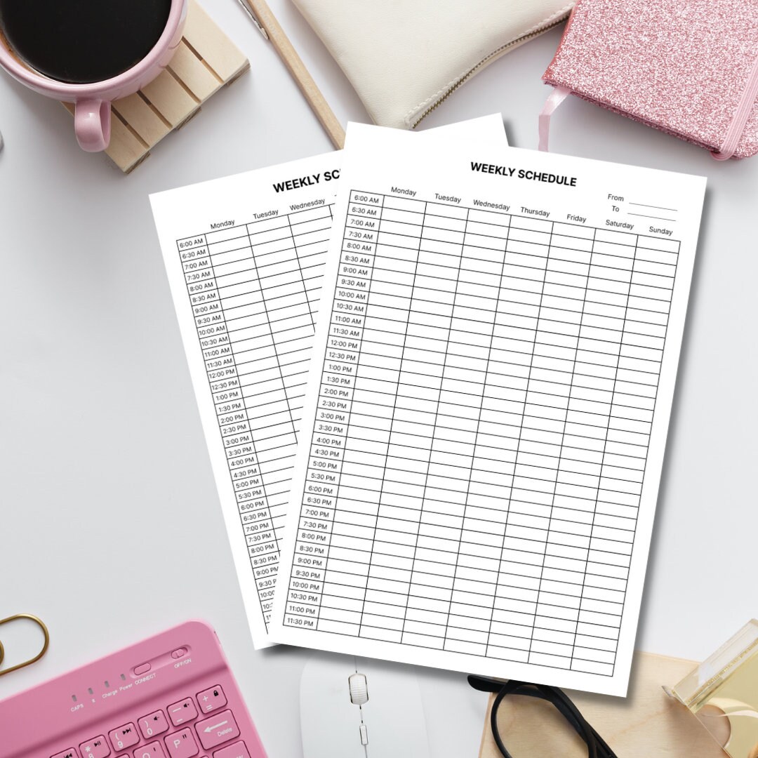 Half Hour Weekly Schedule Printable Digital Weekly Planner - Etsy