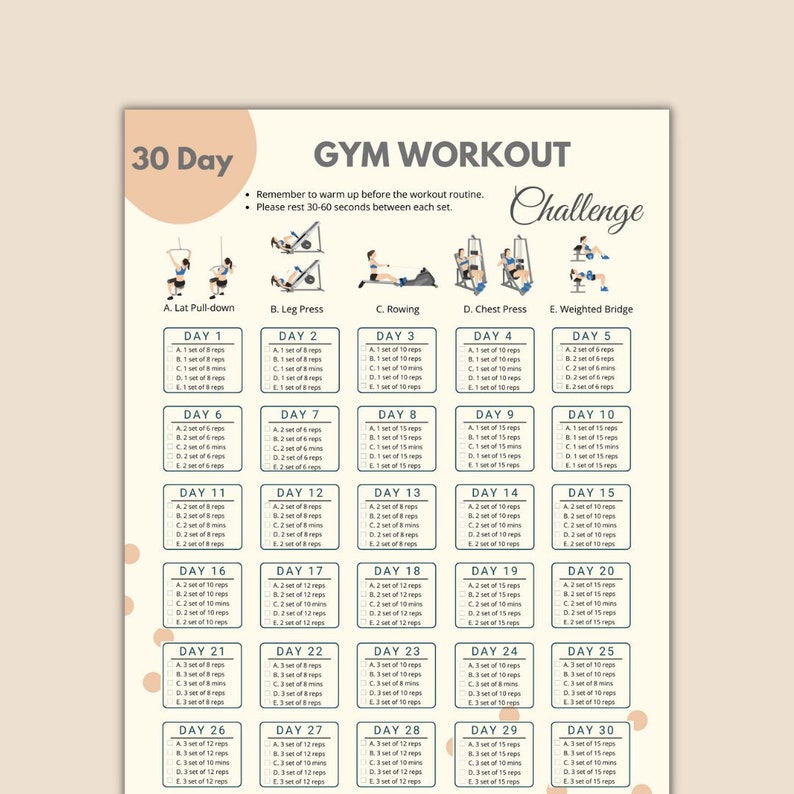 30 Day Gym Workout Challenge | Digital Gym Routine | Gym Machine Workout Plan | Instant Download ...