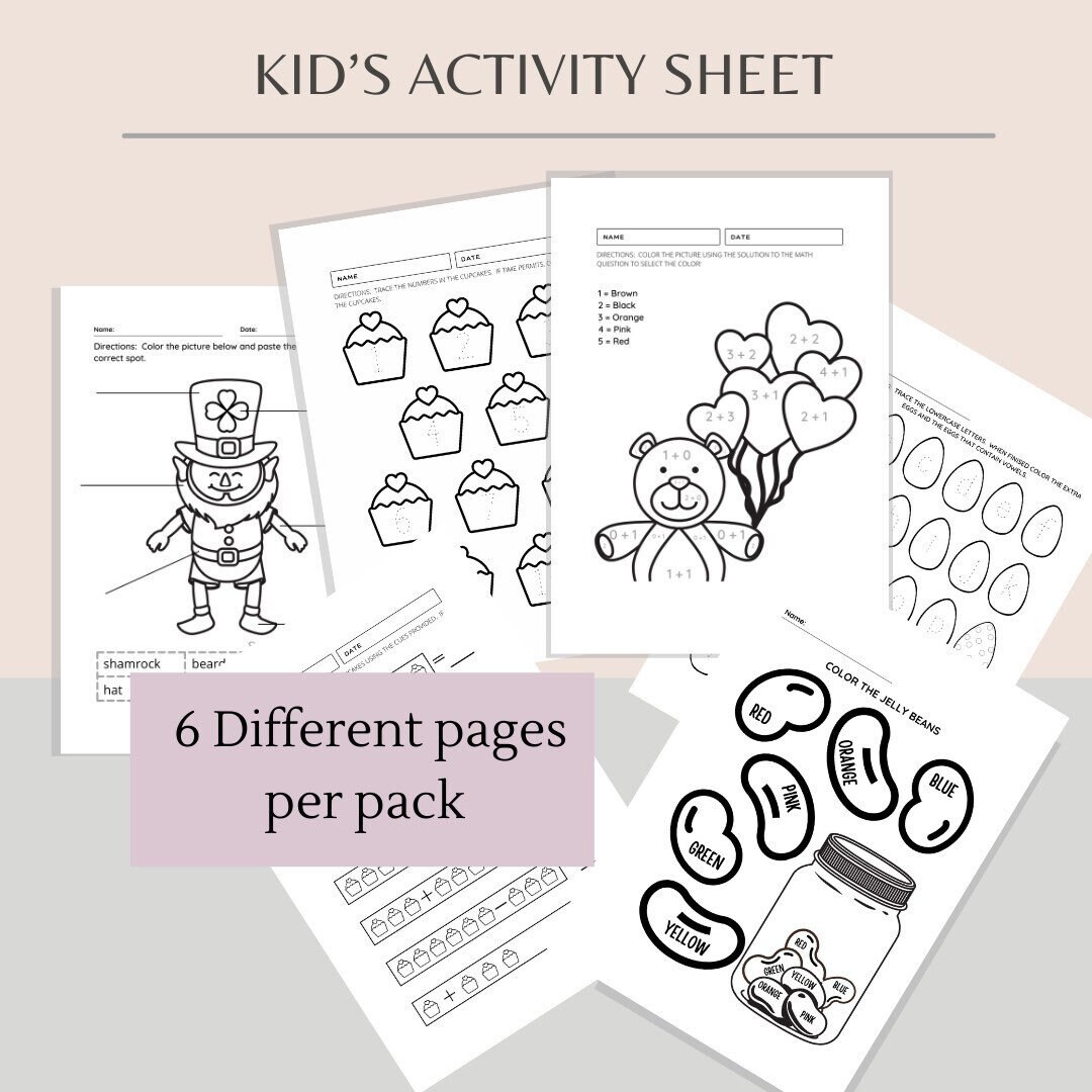 Kids Activity Sheets | Daycare Home School Children Fun Activity Sheets ...