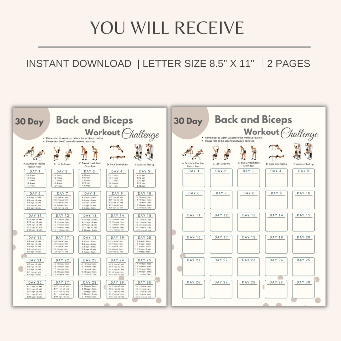 30 Days Back and Biceps Workout Challenge Printable Biceps Arm Exercise ...