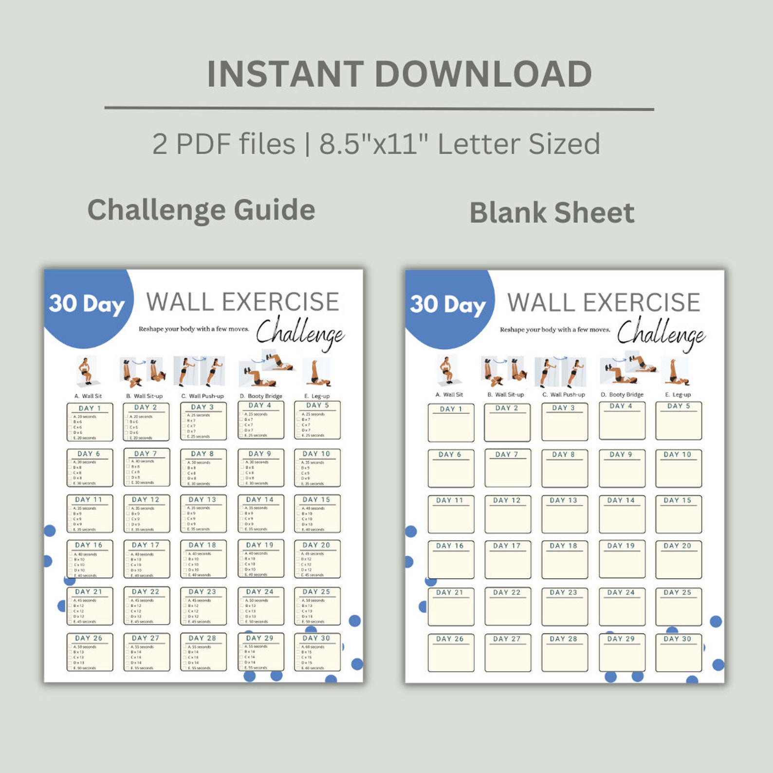 30 Day Wall Exercise Challenge Printable | Wall Fitness | Quick Workout ...