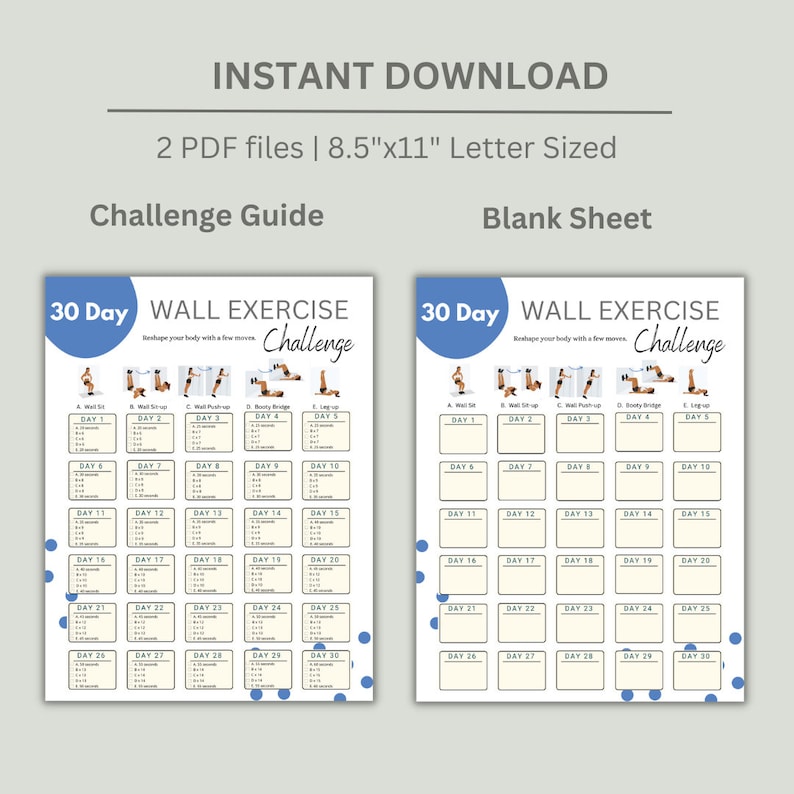 30 Day Wall Exercise Challenge Printable | Wall Fitness | Quick Workout ...
