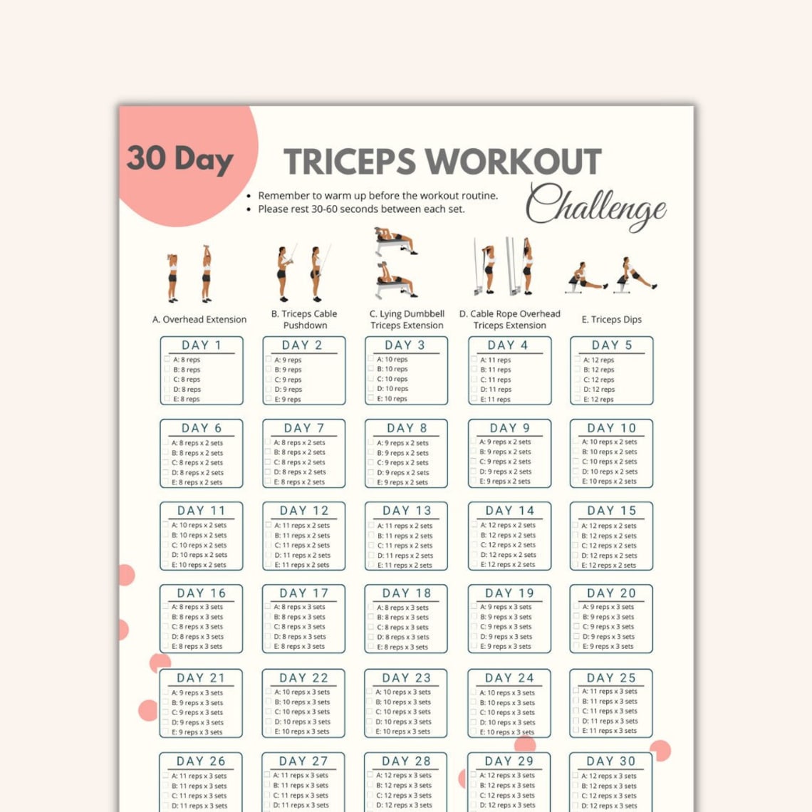 30 Day Triceps Workout Challenge Printable | Arm Muscle Building ...