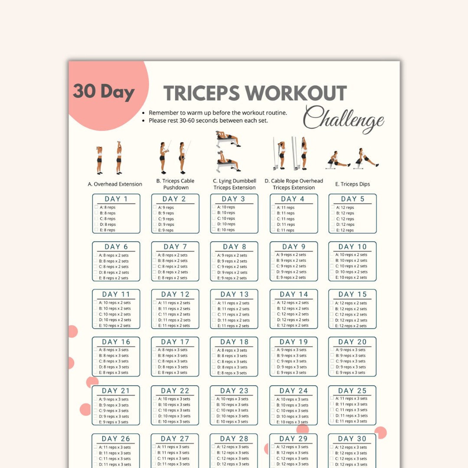30 Day Triceps Workout Challenge Printable | Arm Muscle Building ...