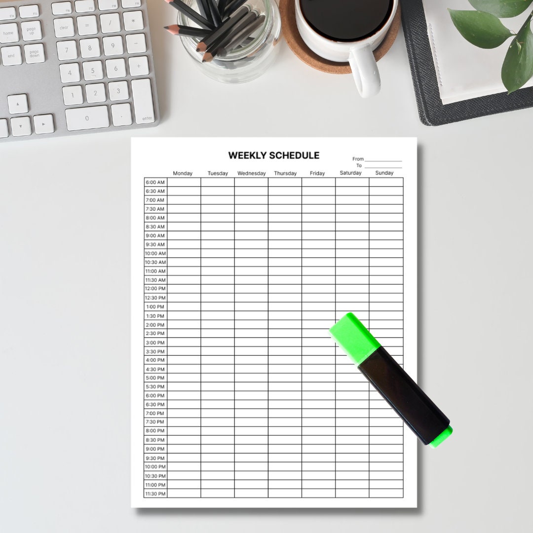 Half Hour Weekly Schedule Printable Digital Weekly Planner - Etsy