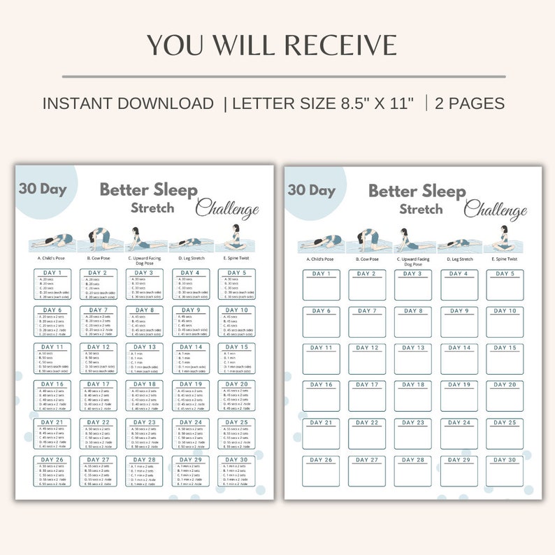 30 Day Better Sleep Stretch Challenge | Printable Workout Planner ...