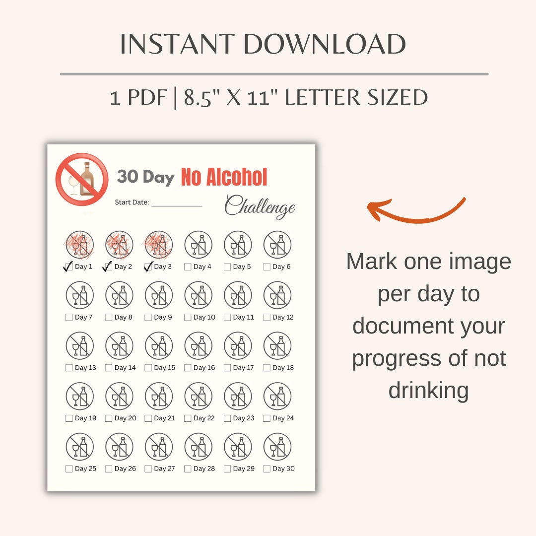 30 Day No Alcohol Challenge Tracker: Sobriety Goal Planner (PDF ...