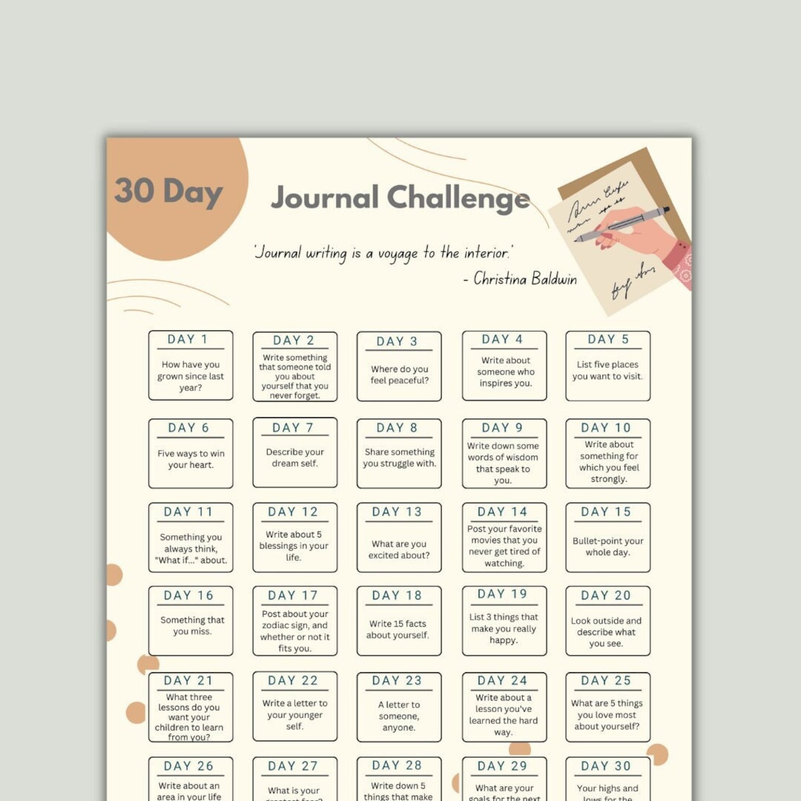 30 Day Journal Challenge | Writing Challenge | 30 Day Prompts | Writing ...