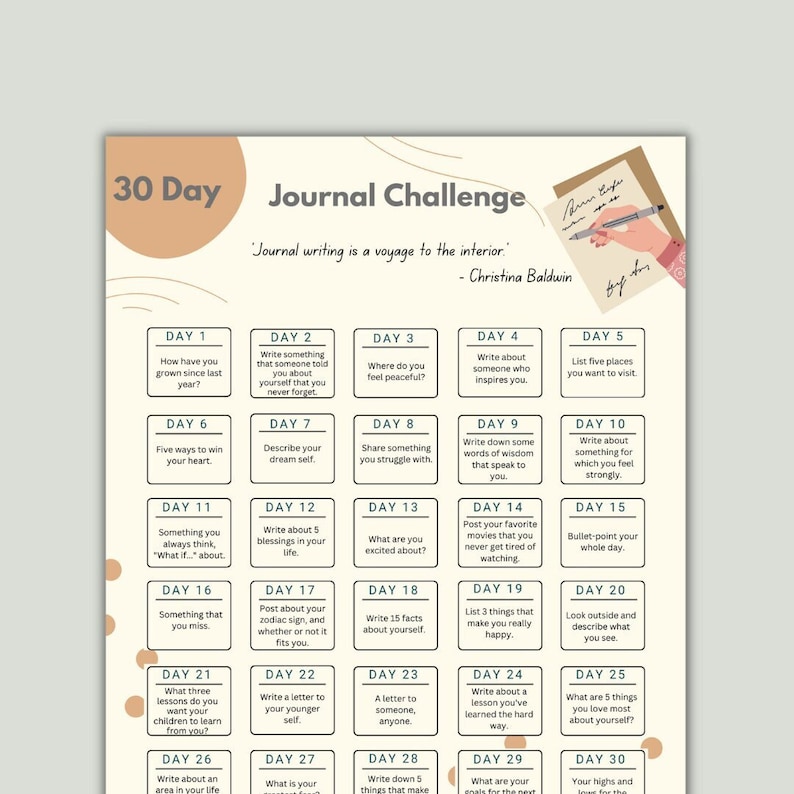 30 Day Journal Challenge | Writing Challenge | 30 Day Prompts | Writing ...