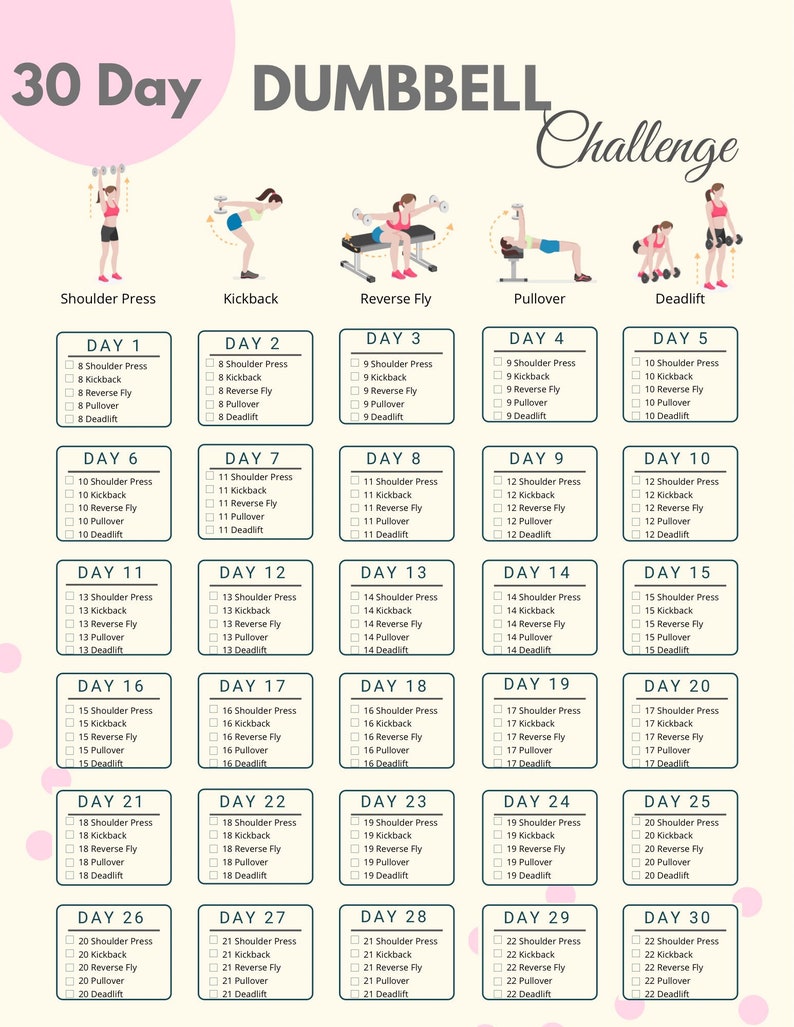 30 Day Dumbbell Challenge Dumbbell Fitness Printable Dumbbell Exercise ...