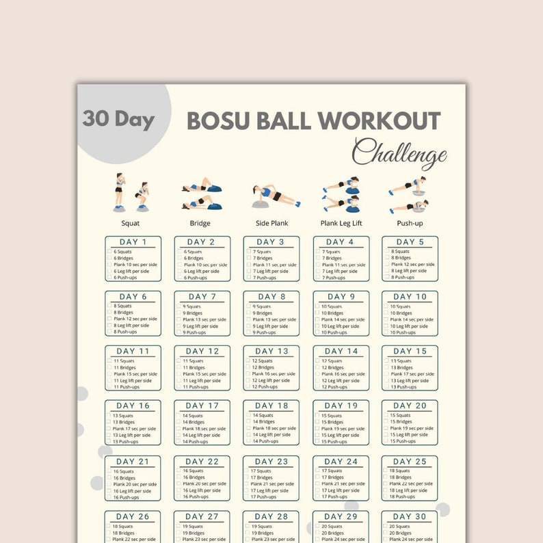 30 Day Bosu Ball Workout Challenge | Balance Ball Digital Fitness Guide ...