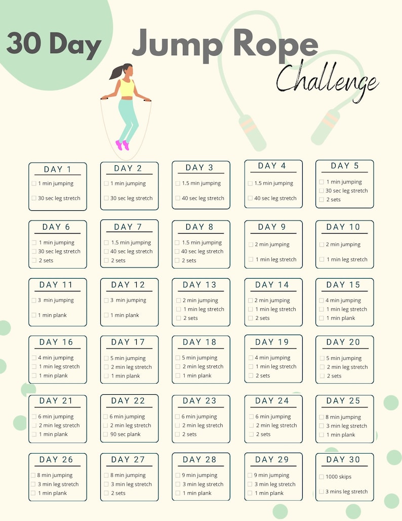 30 Day Jump Rope Challenge Digital Fitness Planner Body - Etsy