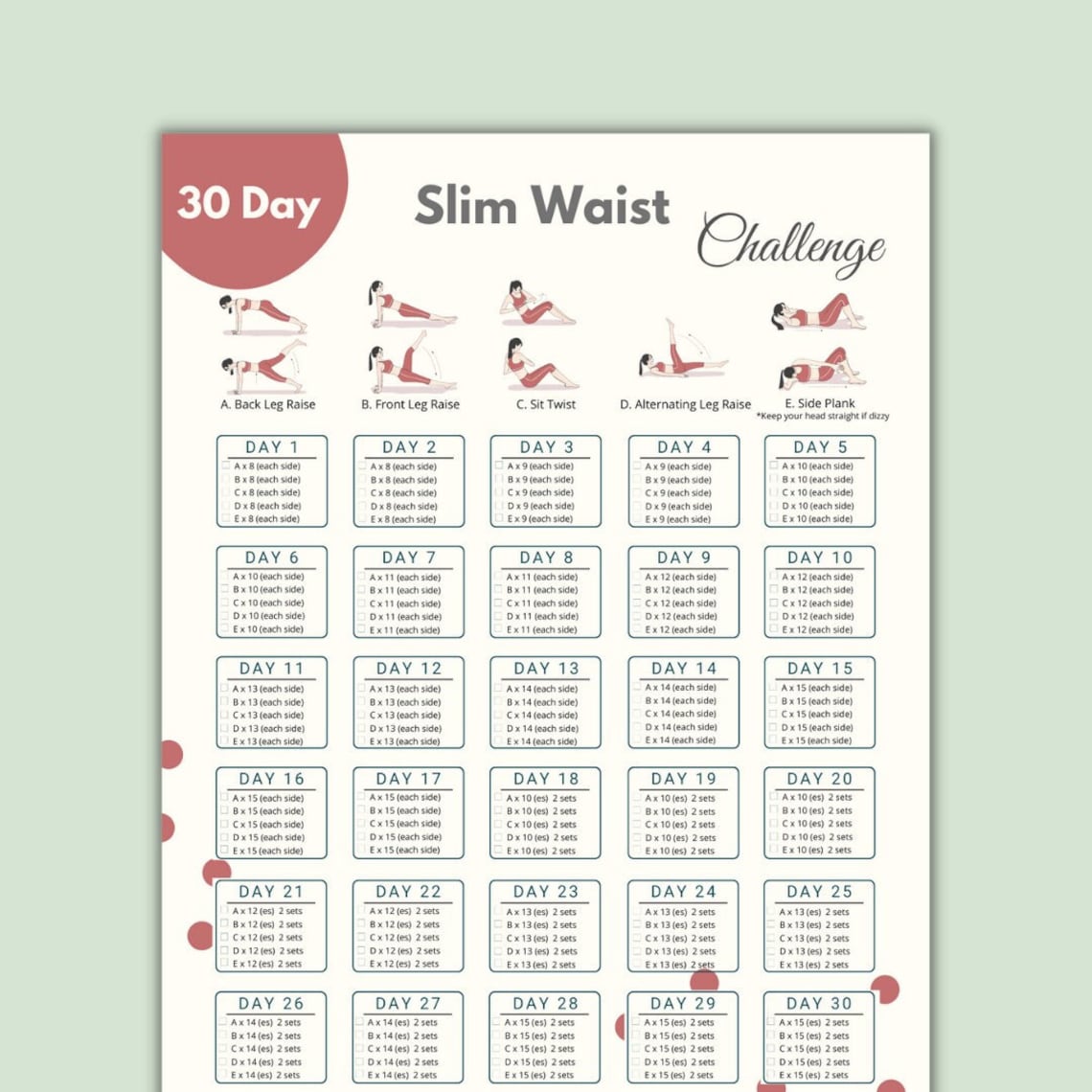 Ultimate 30 Day Slim Waist Challenge Printable | Waist Slimdown Planner ...