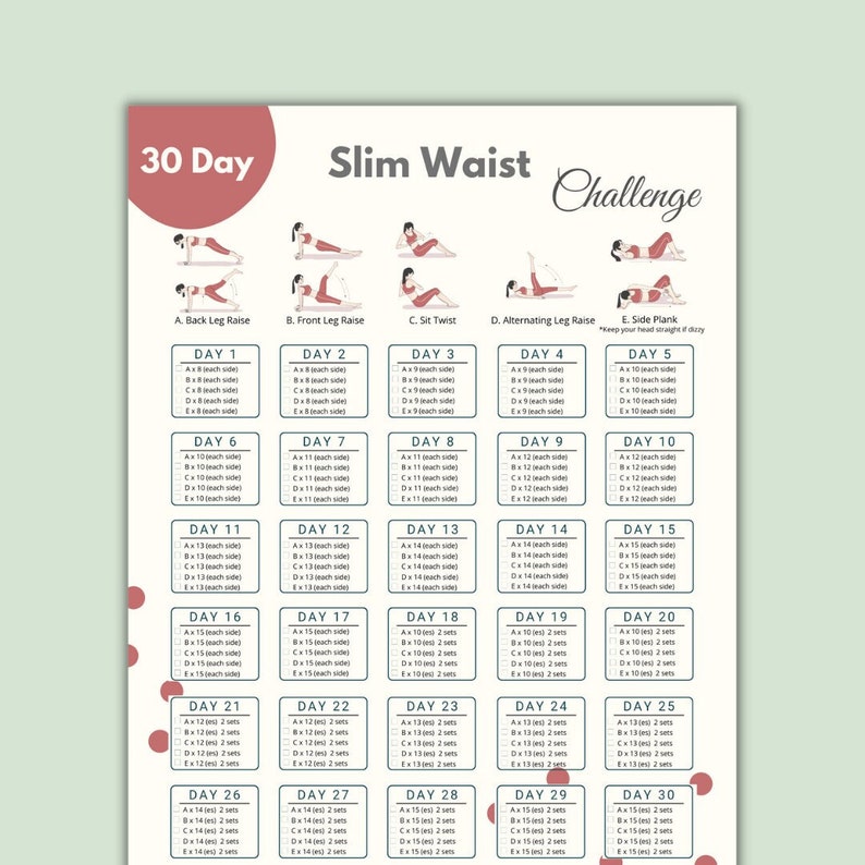 Ultimate 30 Day Slim Waist Challenge Printable | Waist Slimdown Planner ...