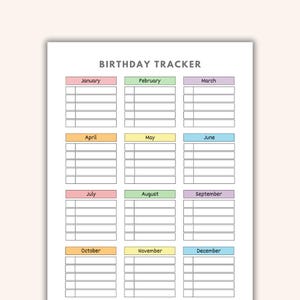 Birthday Tracker Printable: Colorful Organizer (digital Download) - Etsy