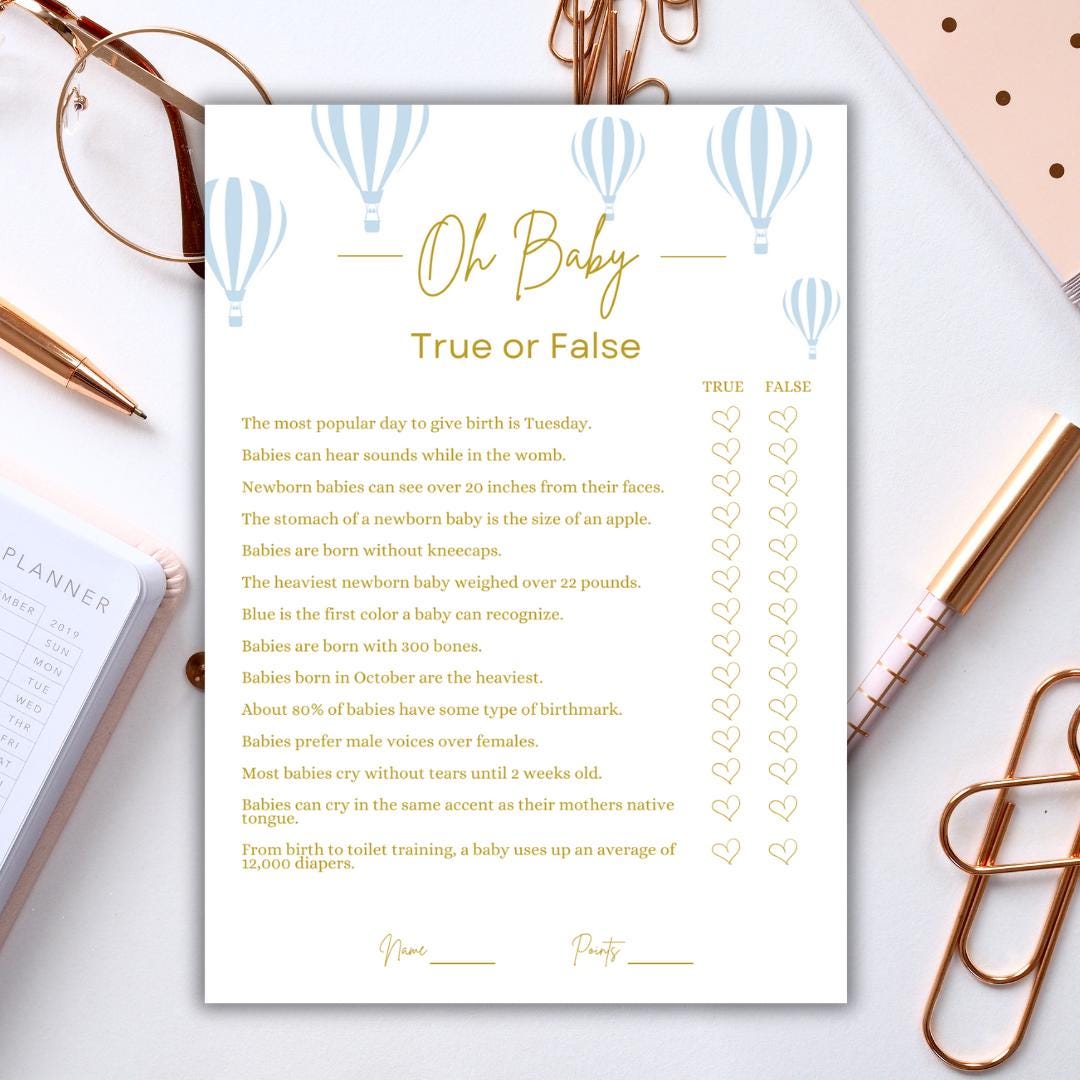 Baby Shower Game True or False | Digital Baby Shower Game | Baby Shower ...