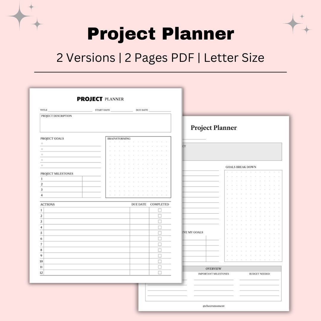 Project Planner Printable Productivity Planner Personal Project ...