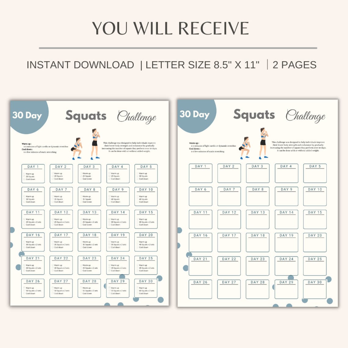 30 Day Squats Challenge Printable Fitness Planner Strengthen Lower Body Instant Download - Etsy