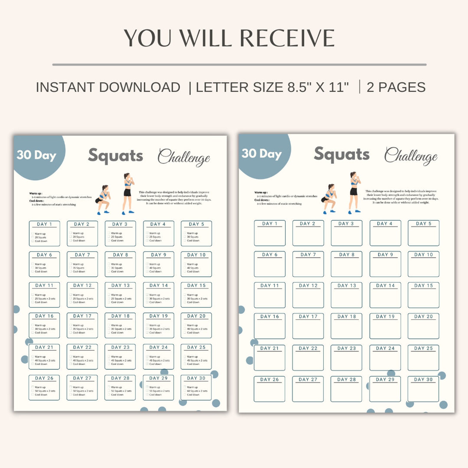 30 Day Squats Challenge Printable Fitness Planner Strengthen Lower Body ...