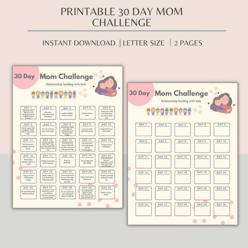 Printable 30 Day Mom Challenge Relationship Building With Kids Best ...