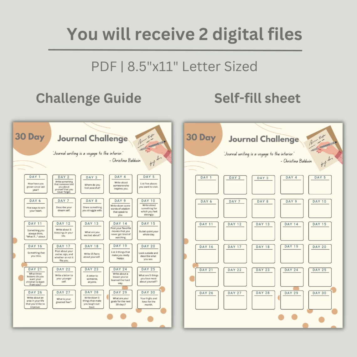 30 Day Journal Challenge Writing Challenge 30 Day Prompts Digital ...