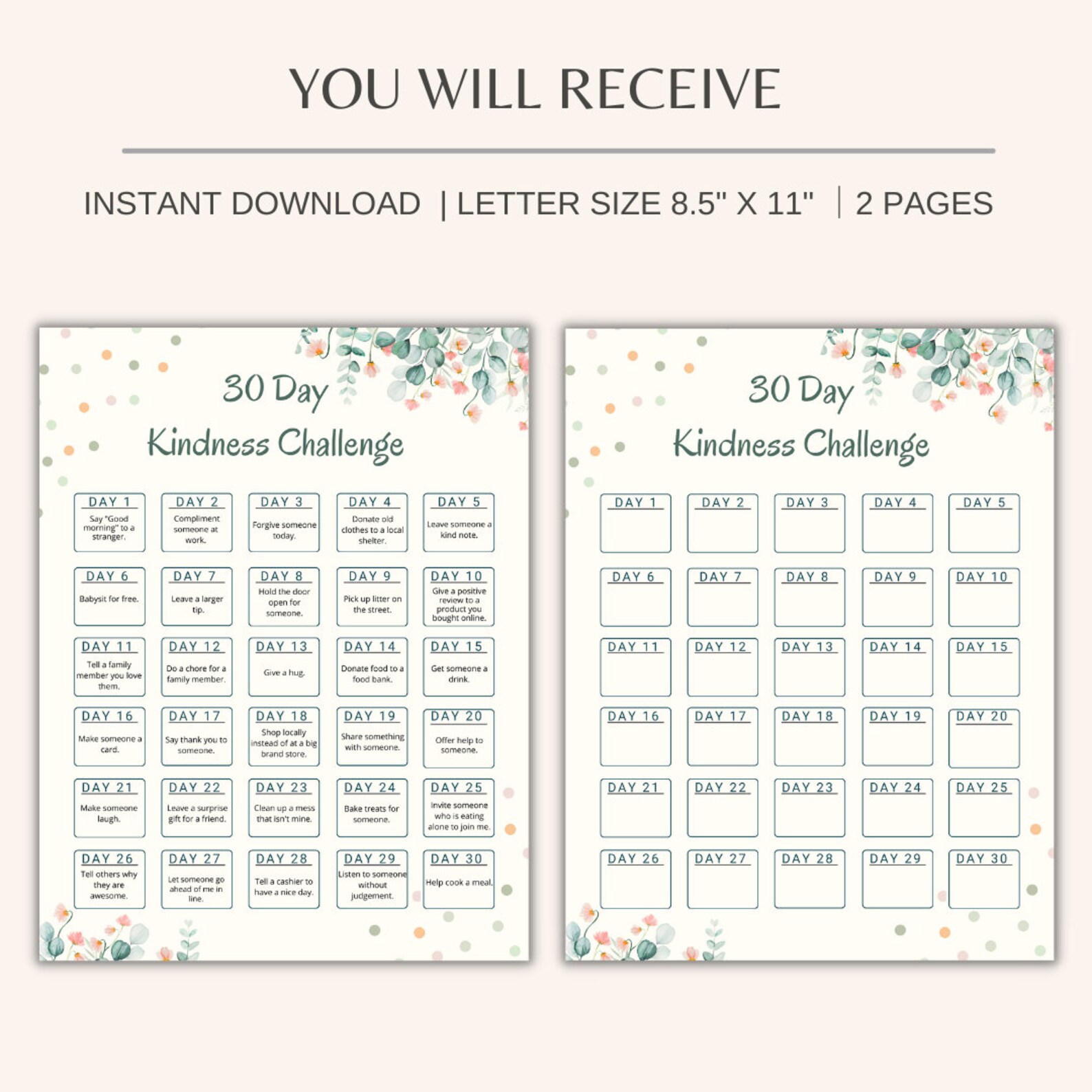 30 Day Kindness Challenge Printable | Act of Kindness | Kindness Ideas ...