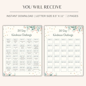 30 Day Kindness Challenge Printable | Act of Kindness | Kindness Ideas ...