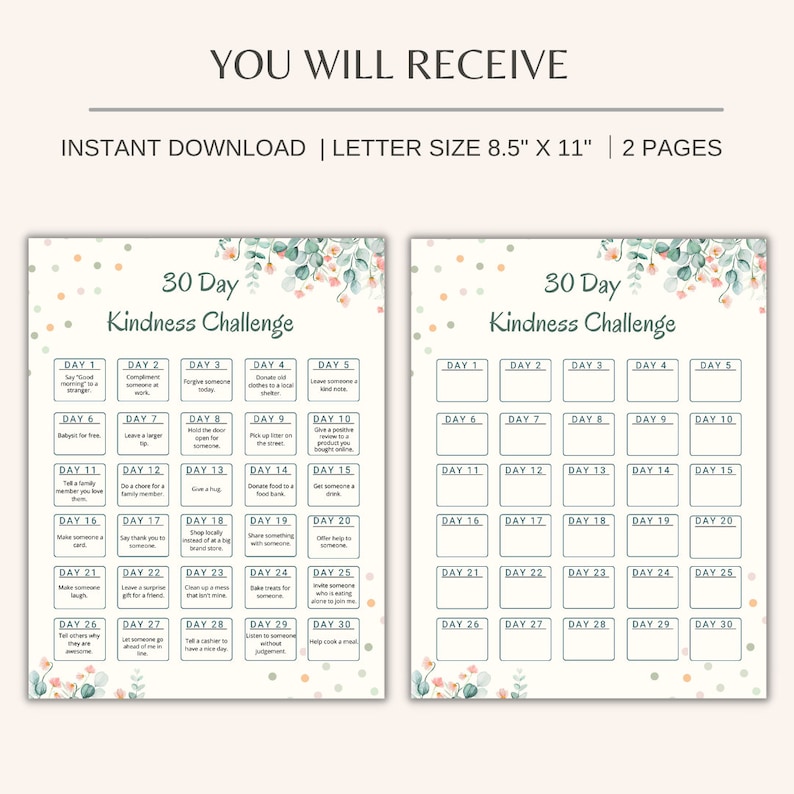 30 Day Kindness Challenge Printable | Act of Kindness | Kindness Ideas ...