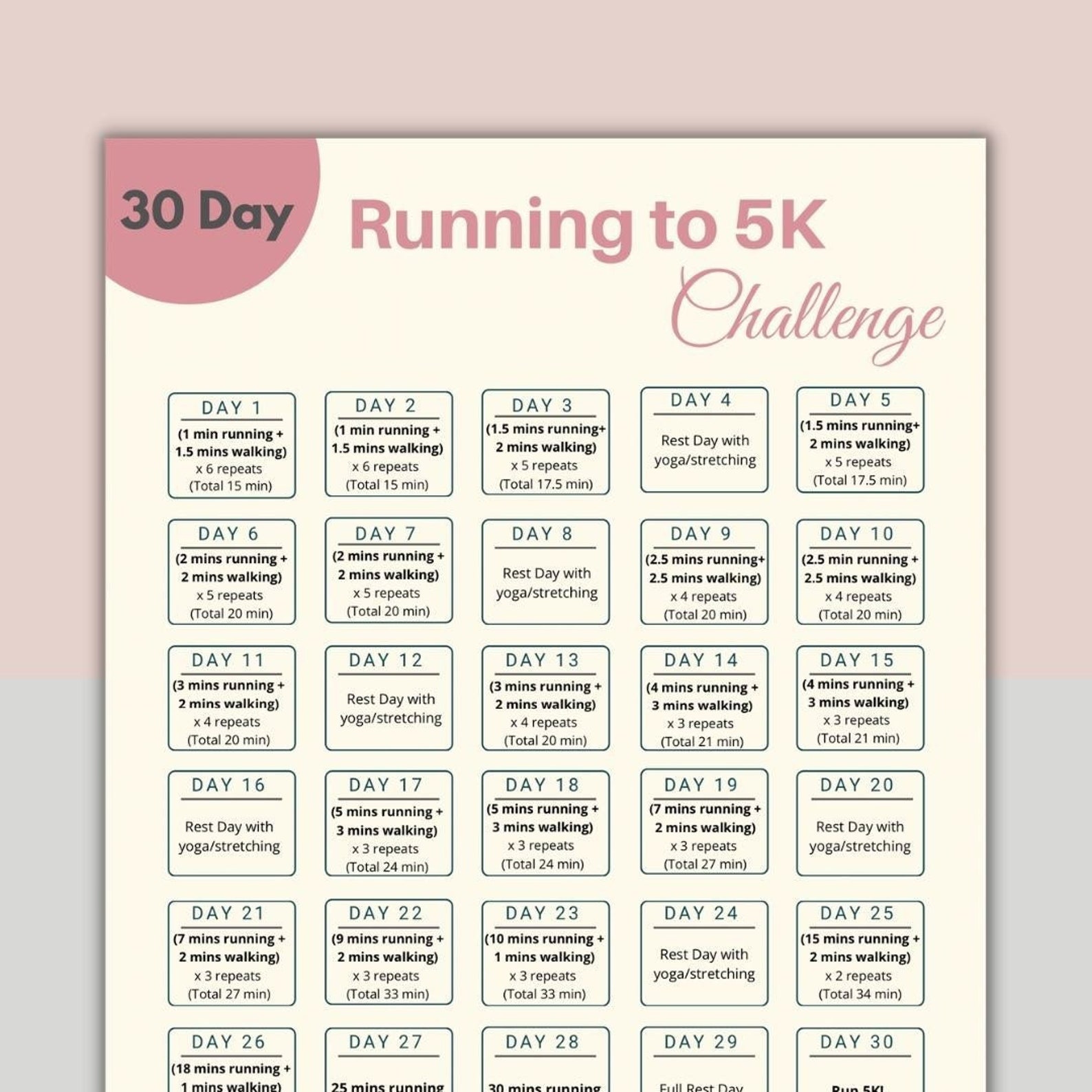 30 Day Running 5K Challenge Printable Running Tracker - Etsy Canada