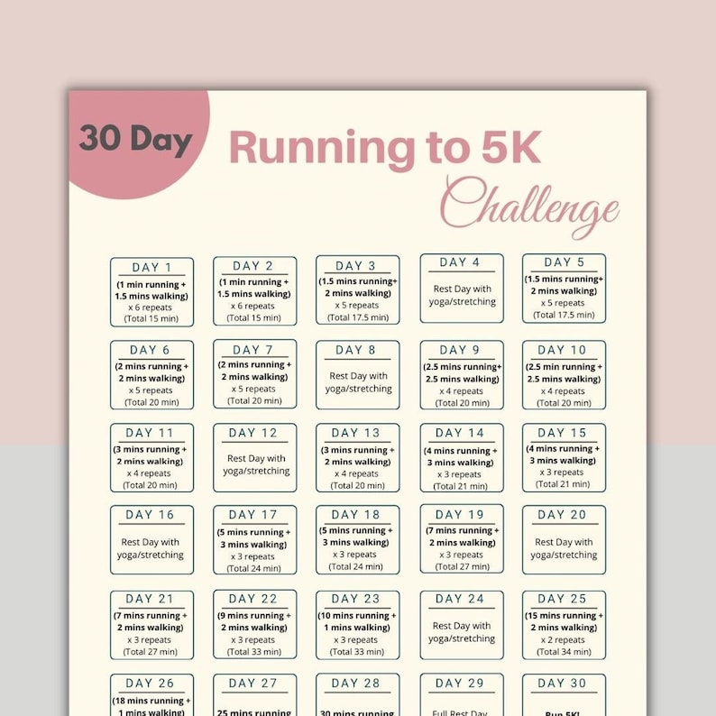 30 Day Running 5K Challenge | Printable Running Tracker | Digital ...