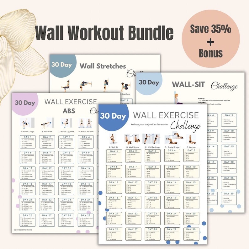 30 Day Wall Exercise Challenge Bundle Digital Fitness Challenge ...
