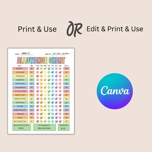 Kids Allowance Chart Printable | Editable Kids Chores Chart | Weekly ...