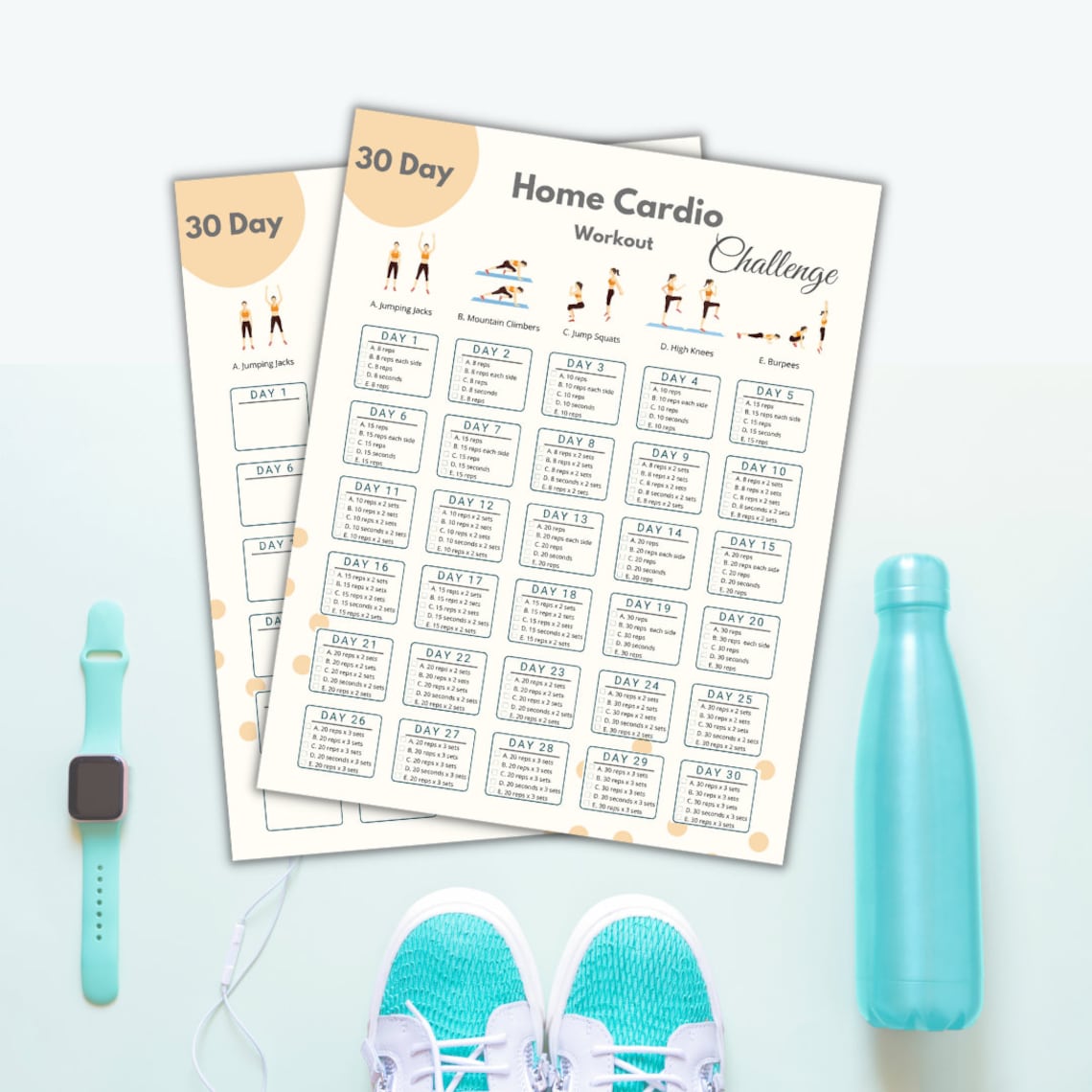 30 Day Home Cardio Workout Challenge Printable | Home Fitness | Quick ...