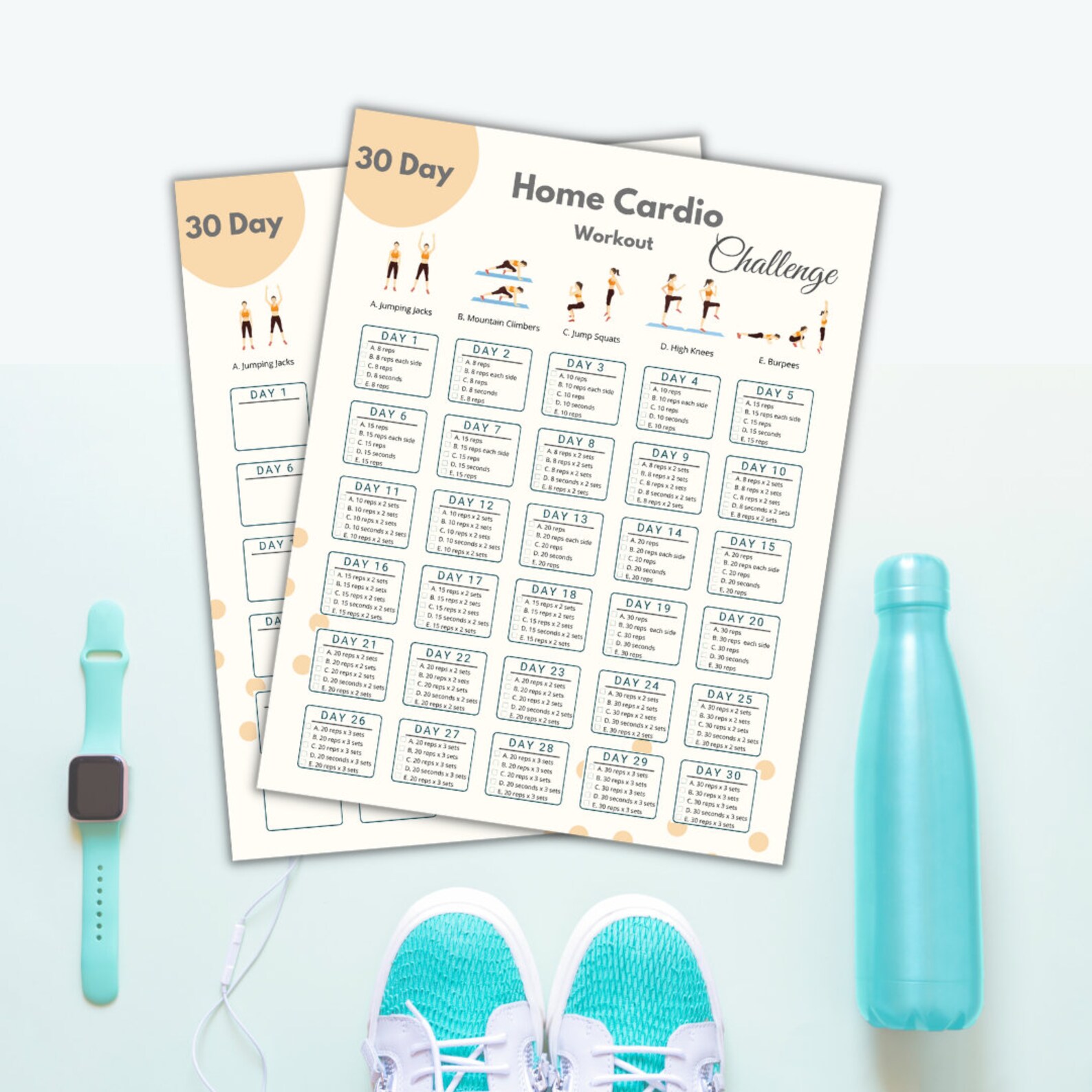 30 Day Home Cardio Workout Challenge Printable Home Fitness Quick ...